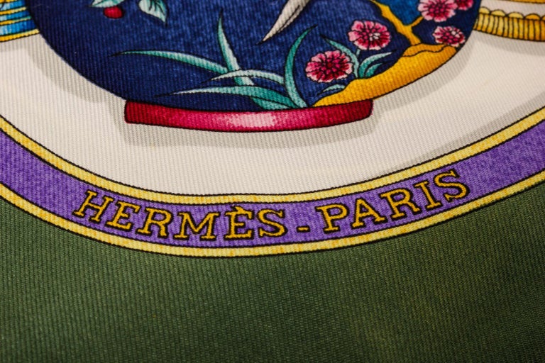 Hermes Green Silk Scarf, silk pattern Sesame scarf designed by Philippe ...