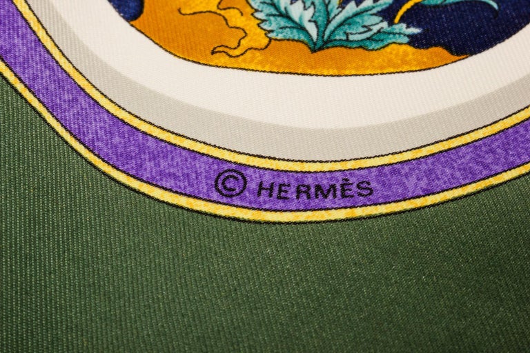 Hermes Green Silk Scarf, silk pattern Sesame scarf designed by Philippe ...