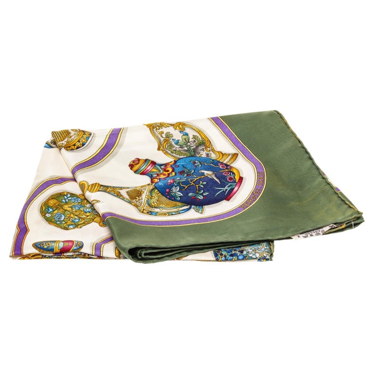 Hermes Green Silk Scarf, silk pattern Sesame scarf designed by Philippe ...