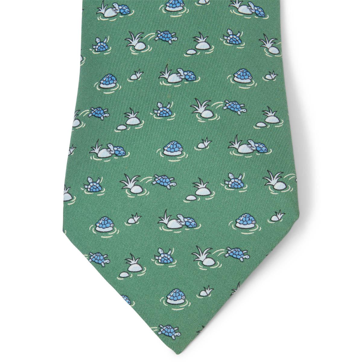 HERMES green silk twill 5198 TURTLE ROCK Tie at 1stDibs | hermes turtle tie