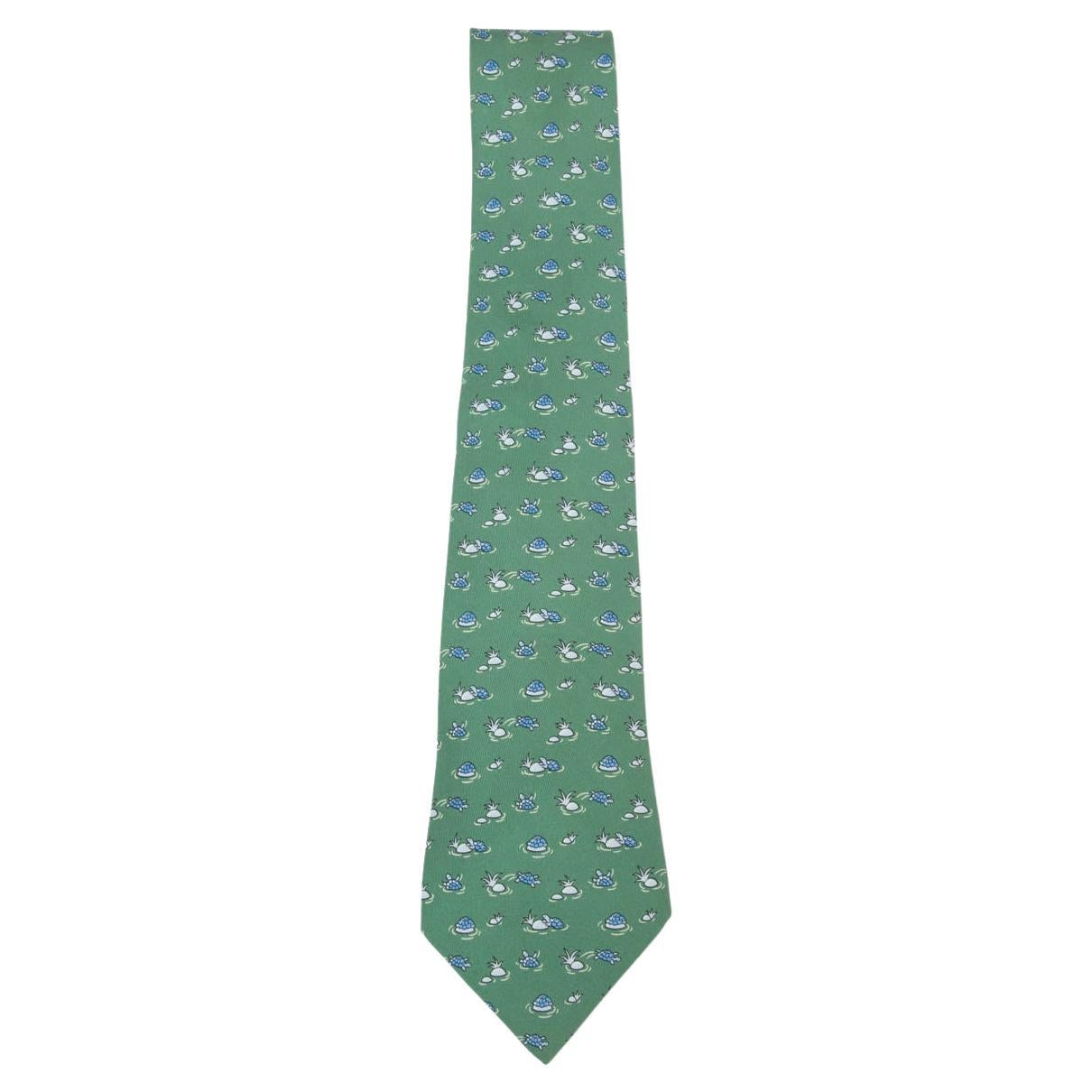 HERMES green silk twill 5198 TURTLE ROCK Tie at 1stDibs | hermes turtle tie