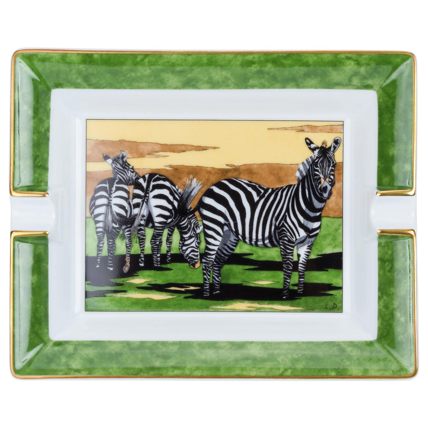 Hermes Green Zebra Porcelain Ashtray at 1stDibs