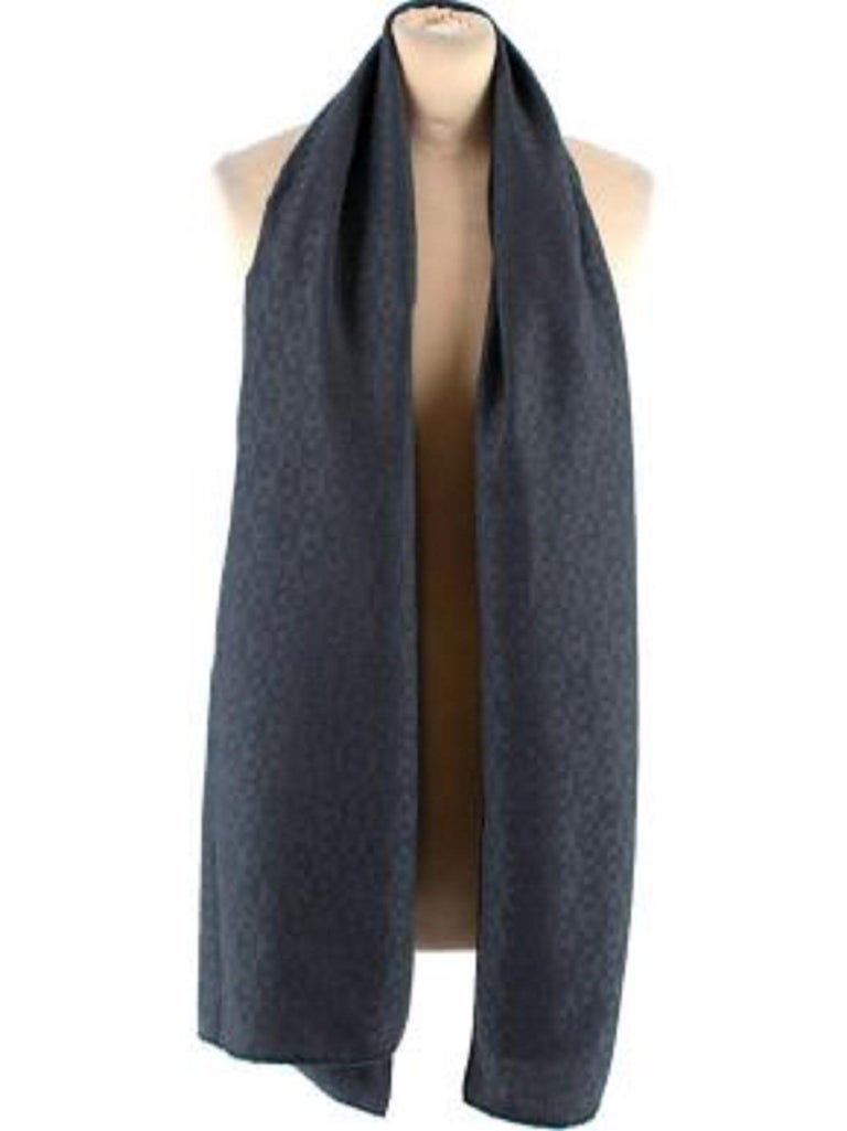 Hermes Grey Blue Cashmere and Silk H Monogram Scarf For Sale at 1stDibs