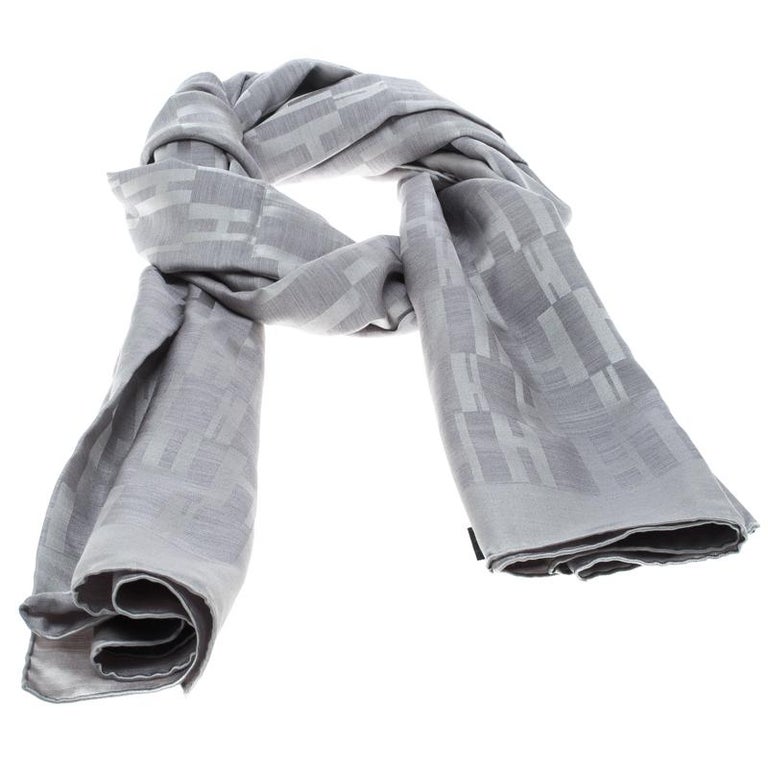 Hermes Grey Faconnee Grand H Pattern Silk and Wool Scarf For Sale at 1stDibs | hermes pattern