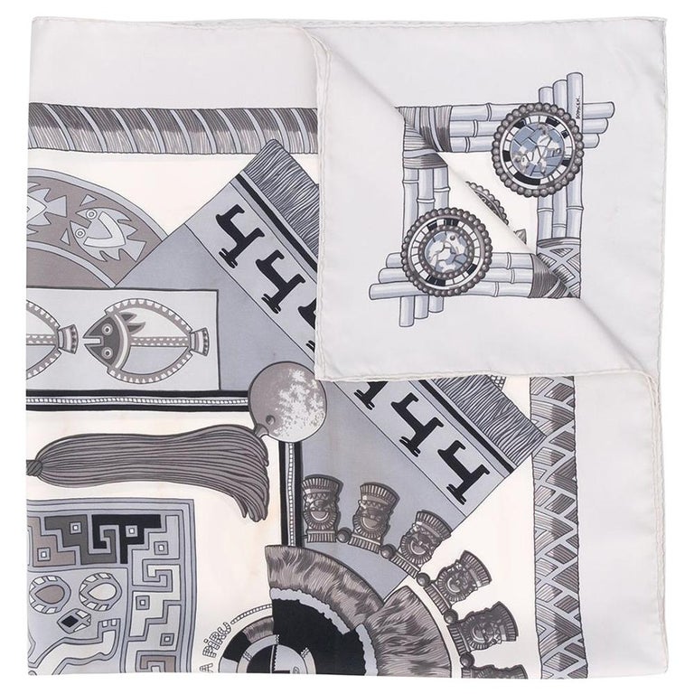 Hermès Grey Geometric Print Scarf at 1stDibs
