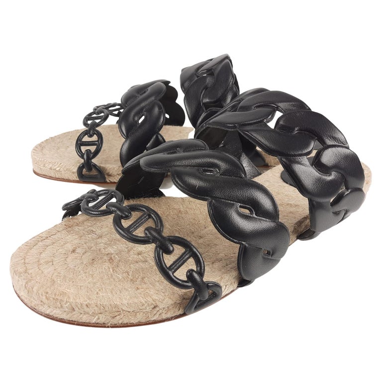 Hermes Gwen Espadrille Black Nappa leather Size 37 EU For Sale at 1stDibs