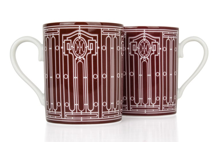 Hermes H Deco Mugs Rouge with White Set of Two For Sale at 1stDibs