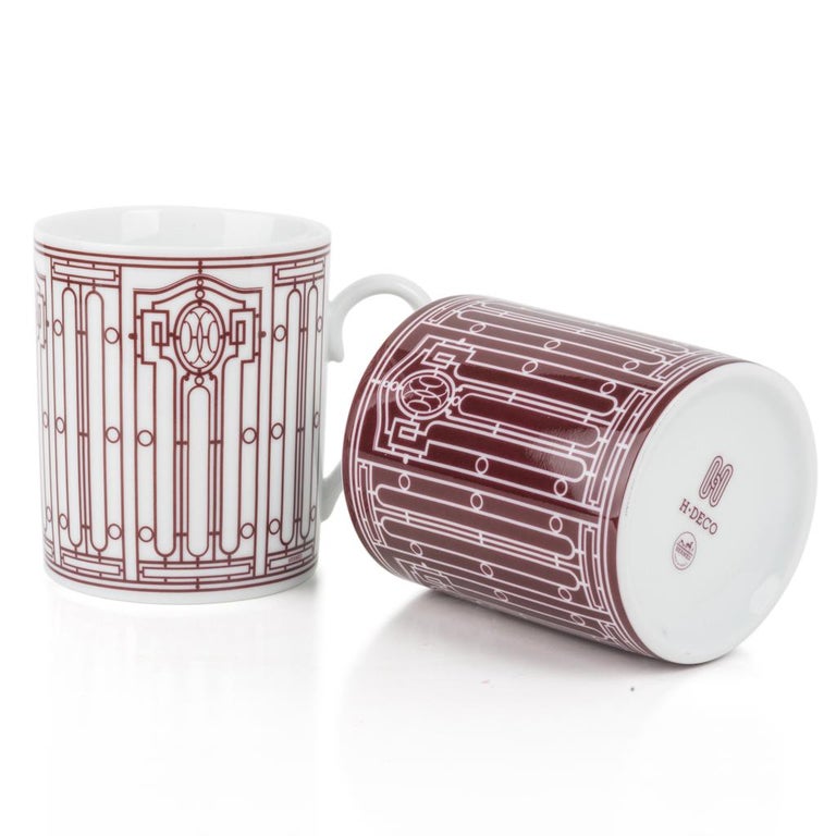 Hermes H Deco Mugs White with Rouge Set of Two For Sale at 1stDibs