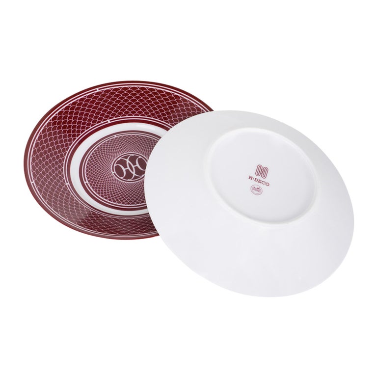Hermes H Deco Rouge Tea Cup and Saucer Porcelain Set of 2 New w/ Box ...