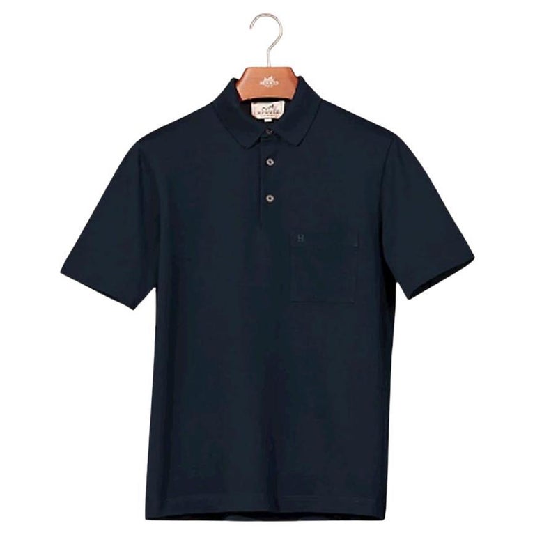 Hermes H embroidery Buttoned Polo Shirt Color Marine Cotton For Sale at ...