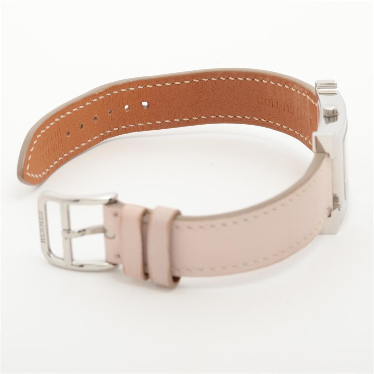 Hermès H Heure Stainless Steel Leather Watch Pink For Sale at 1stDibs
