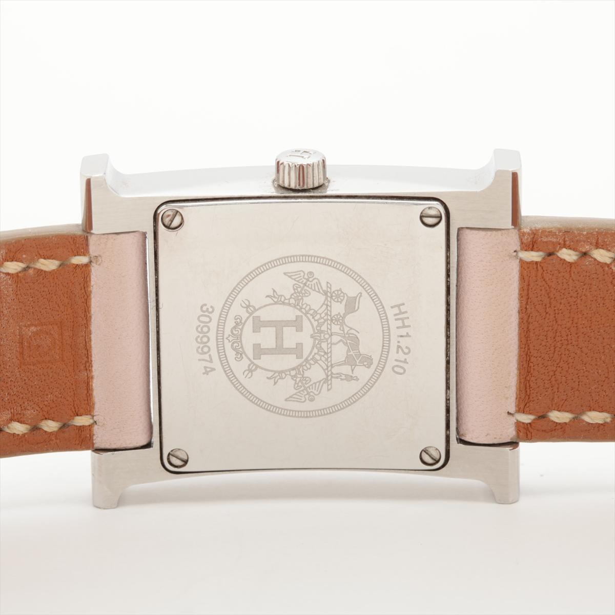 Hermès H Heure Stainless Steel Leather Watch Pink For Sale at 1stDibs