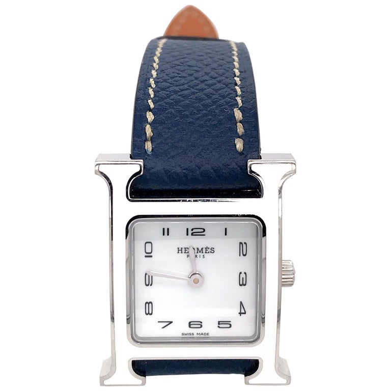 Hermès H Hour White Dial and Blue Leather Ladies Watch For Sale at 1stDibs