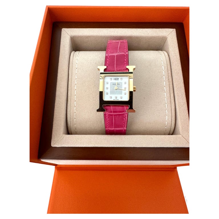 Hermès H Watch Small model Rose Gold Plated Diamond Face For Sale at ...