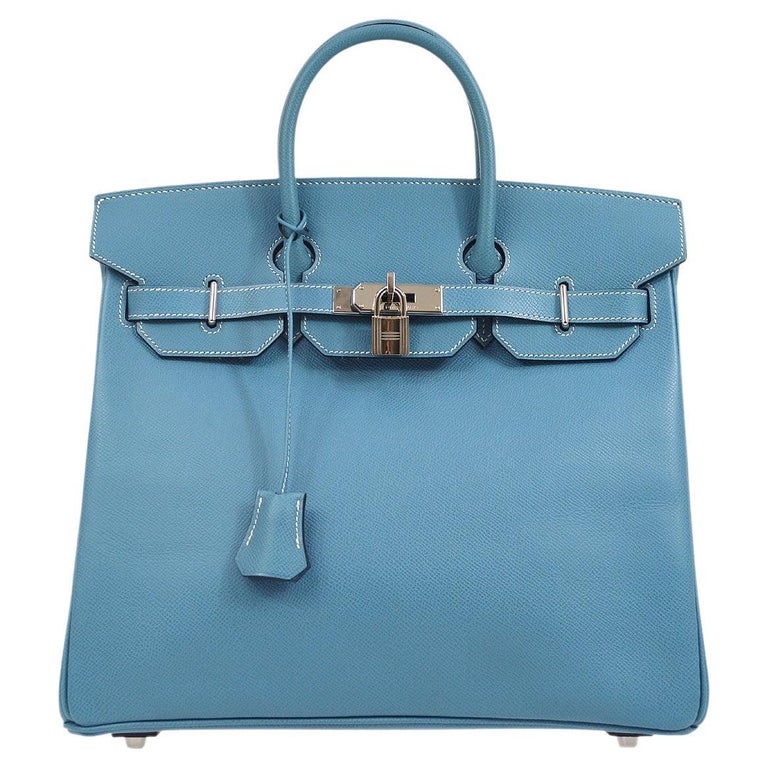 HERMES HAC 32 Light Blue Epsom Leather Palladium Hardware Top Handle ...