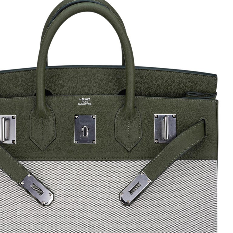 Hermes Hac 40 Vert Veronese / Ecru Vert Amande Toile Birkin Bag For ...