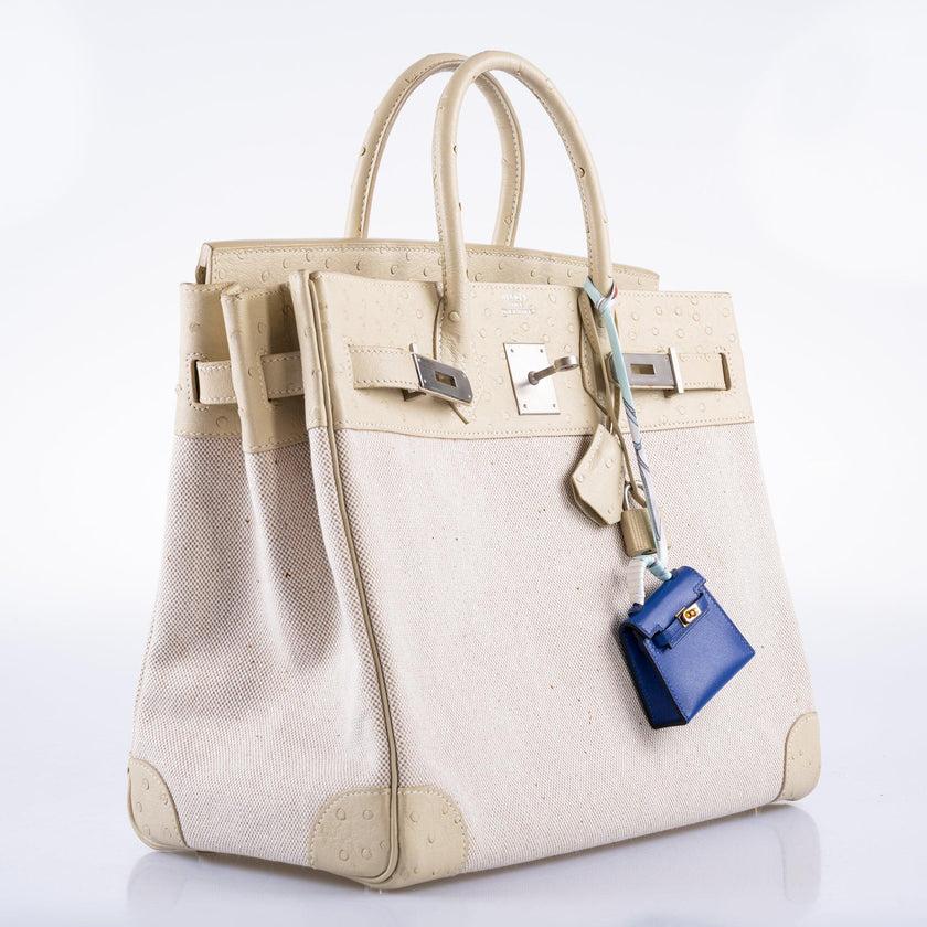 Hermès HAC Birkin 32 Parchment Ostrich and Toile Bag For Sale at 1stDibs