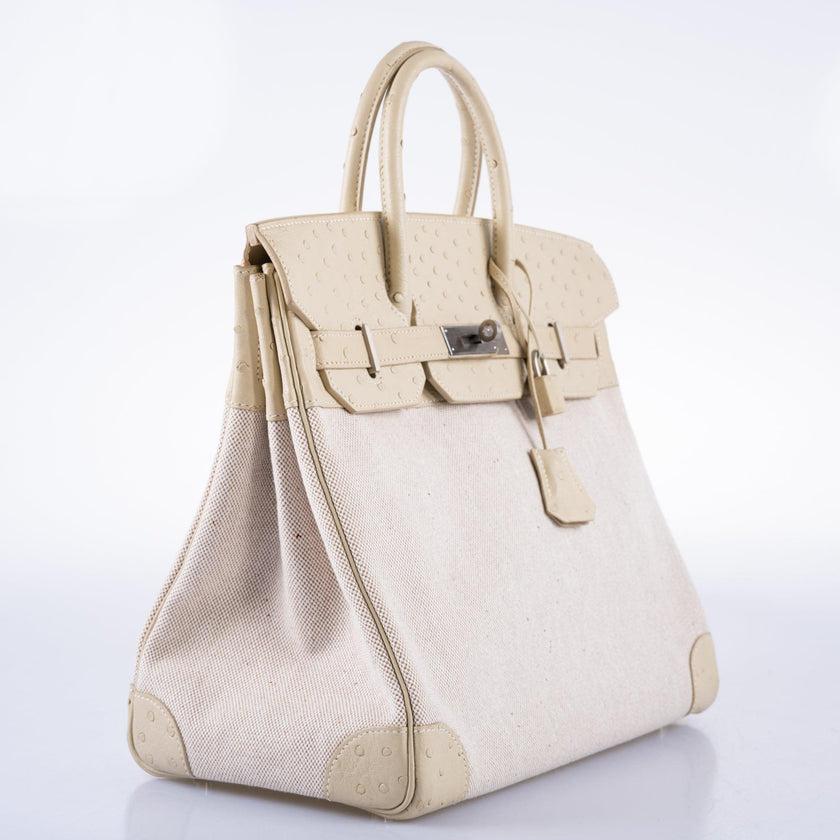Hermès HAC Birkin 32 Parchment Ostrich and Toile Bag For Sale at 1stDibs