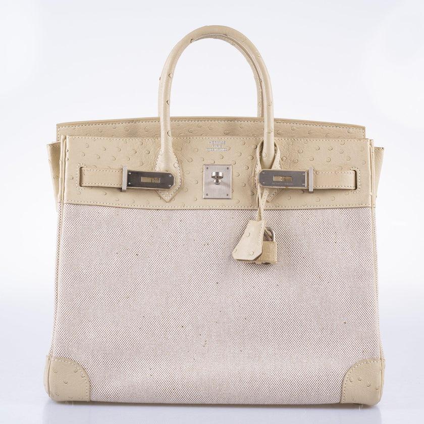 Hermès HAC Birkin 32 Parchment Ostrich and Toile Bag For Sale at 1stDibs