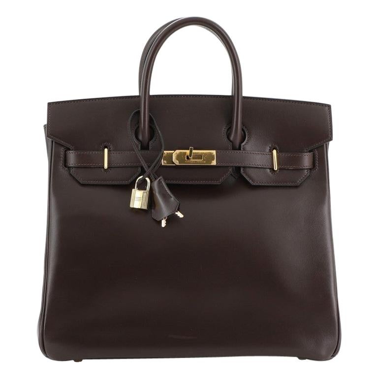 Hermes HAC Birkin Bag Chocolate Box Calf with Gold Hardware 32 at 1stDibs