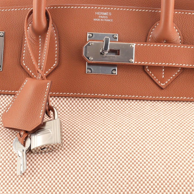 Hermes HAC Birkin Bag Toile and Gold Evercolor with Palladium Hardware ...