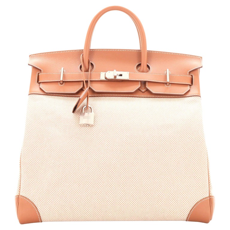 Hermes HAC Birkin Bag Toile and Gold Evercolor with Palladium Hardware ...