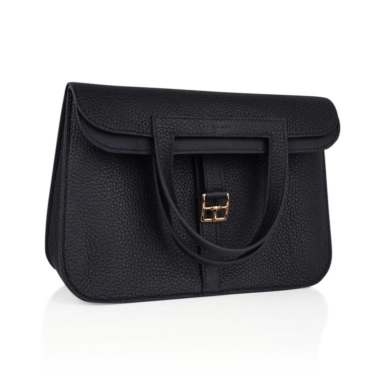 Hermes Halzan 25 Bag Black Gold Hardware Clemence Leather New w/Box at ...