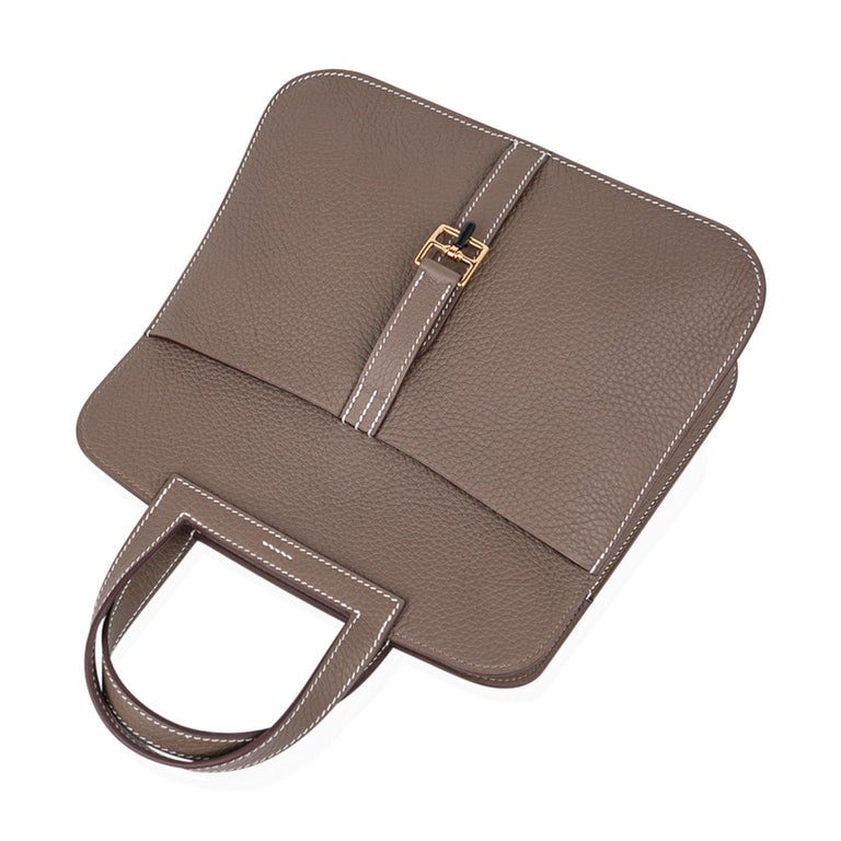 Hermes Halzan 25 Bag Etoupe Gold Hardware Clemence Leather New w/Box at ...