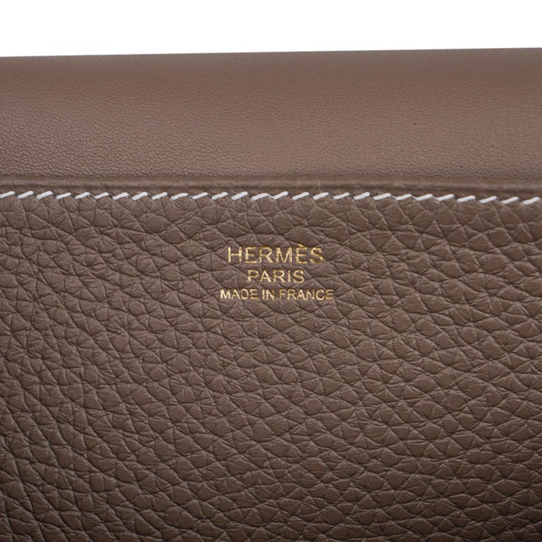 Hermes Halzan 25 Bag Etoupe Gold Hardware Clemence Leather New w/Box at ...