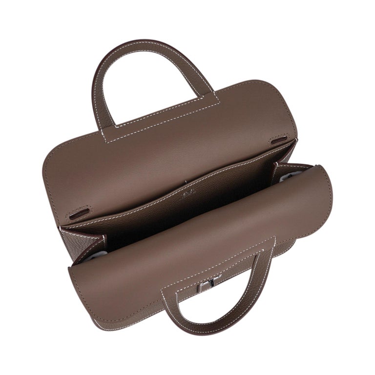 Hermes Halzan 25 Bag Etoupe Palladium Hardware Clemence Leather New w ...