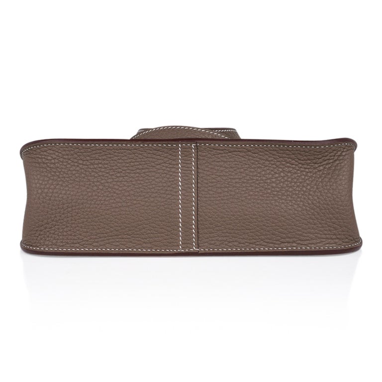 Hermes Halzan 25 Bag Etoupe Palladium Hardware Clemence Leather New w ...