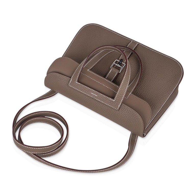 Hermes Halzan 25 Bag Etoupe Palladium Hardware Clemence Leather New w ...