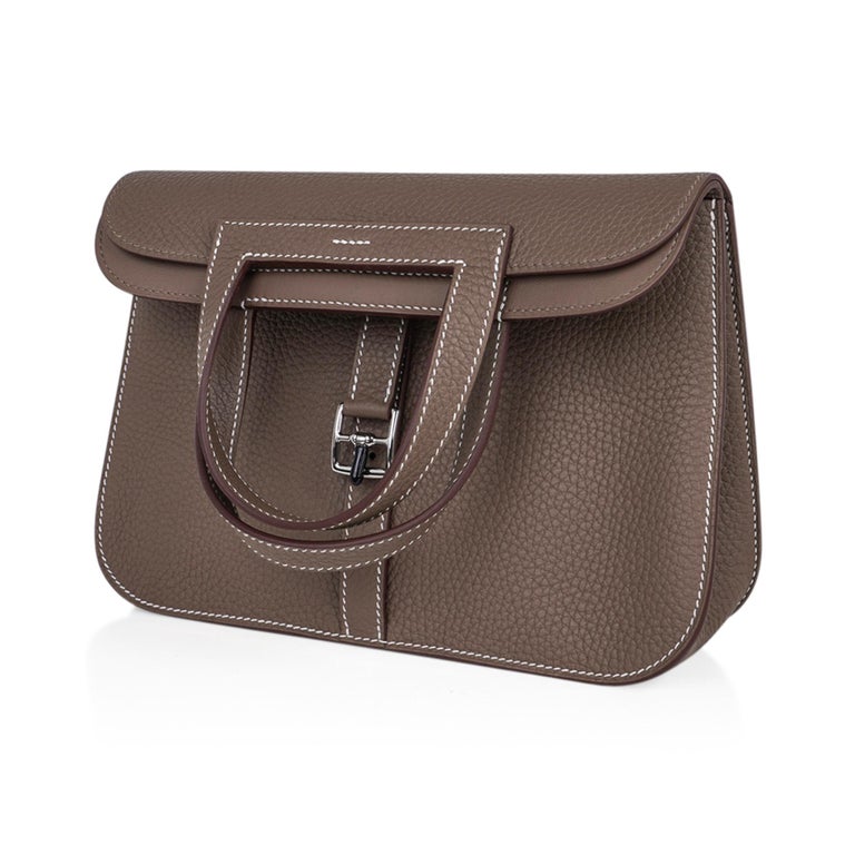Hermes Halzan 25 Bag Etoupe Palladium Hardware Clemence Leather New w ...