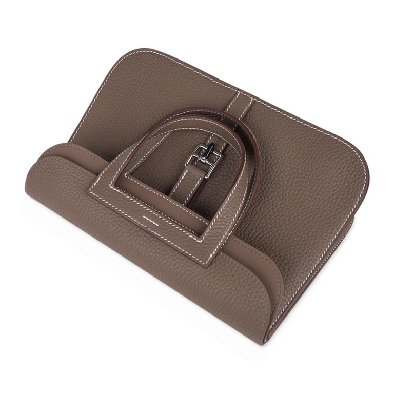 Hermes Halzan 25 Bag Etoupe Palladium Hardware Clemence Leather New w ...