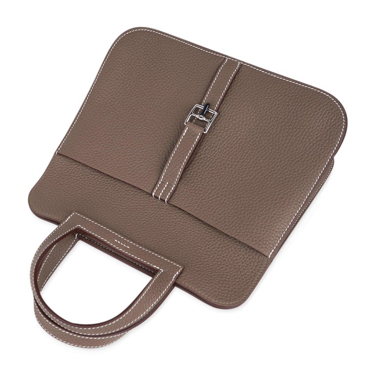Hermes Halzan 25 Bag Etoupe Palladium Hardware Clemence Leather New w ...