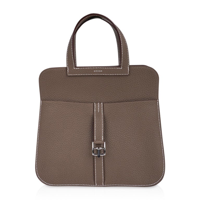 Hermes Halzan 25 Bag Etoupe Palladium Hardware Clemence Leather New w ...