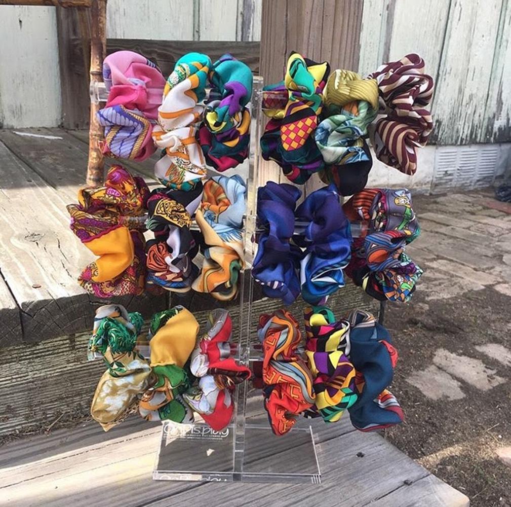 Handmade Belles du Mexique Silk Scarf Scrunchie in Green Blue and ...