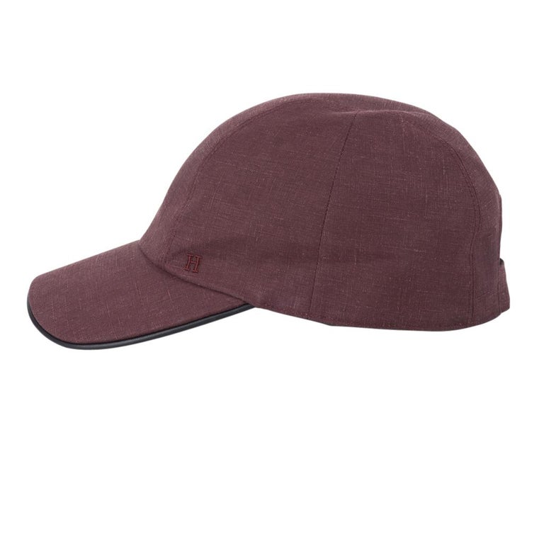 Hermes Hat Men's Miles Cap Linen Rose Grise Trim Leather Marine 60 at ...
