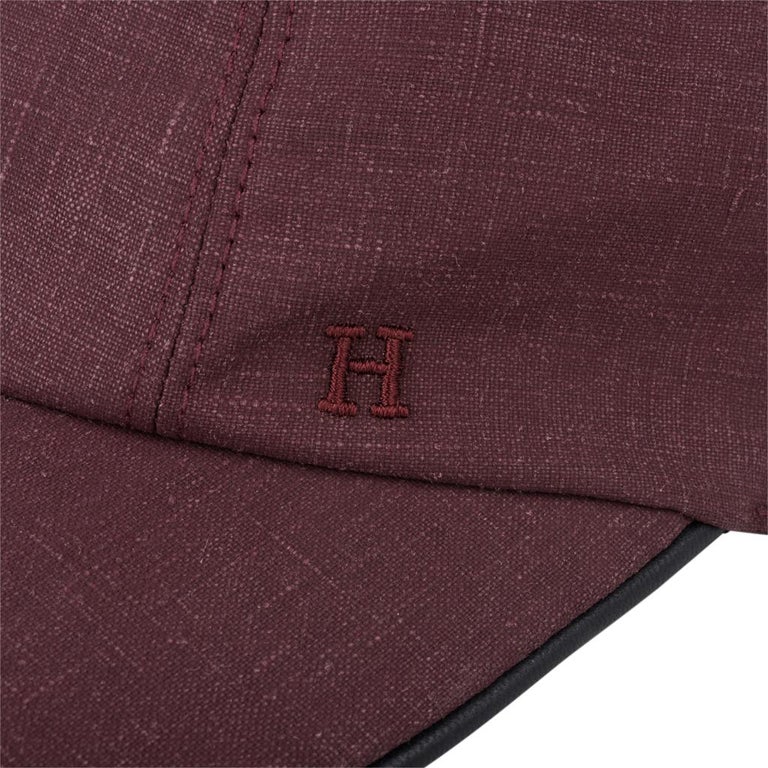 Hermes Hat Men's Miles Cap Linen Rose Grise Trim Leather Marine 60 at ...