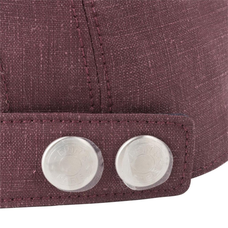 Hermes Hat Men's Miles Cap Linen Rose Grise Trim Leather Marine 60 at ...