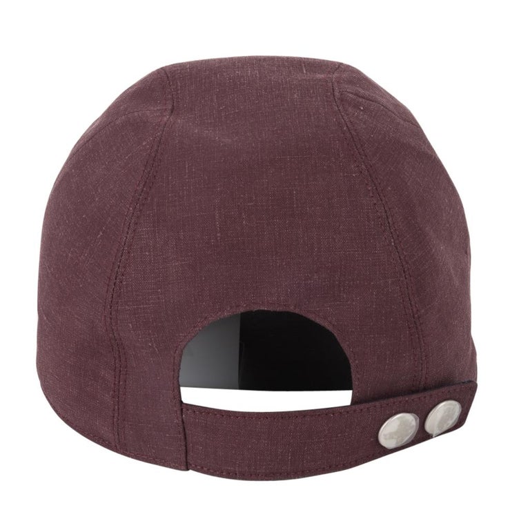 Hermes Hat Men's Miles Cap Linen Rose Grise Trim Leather Marine 60 at ...