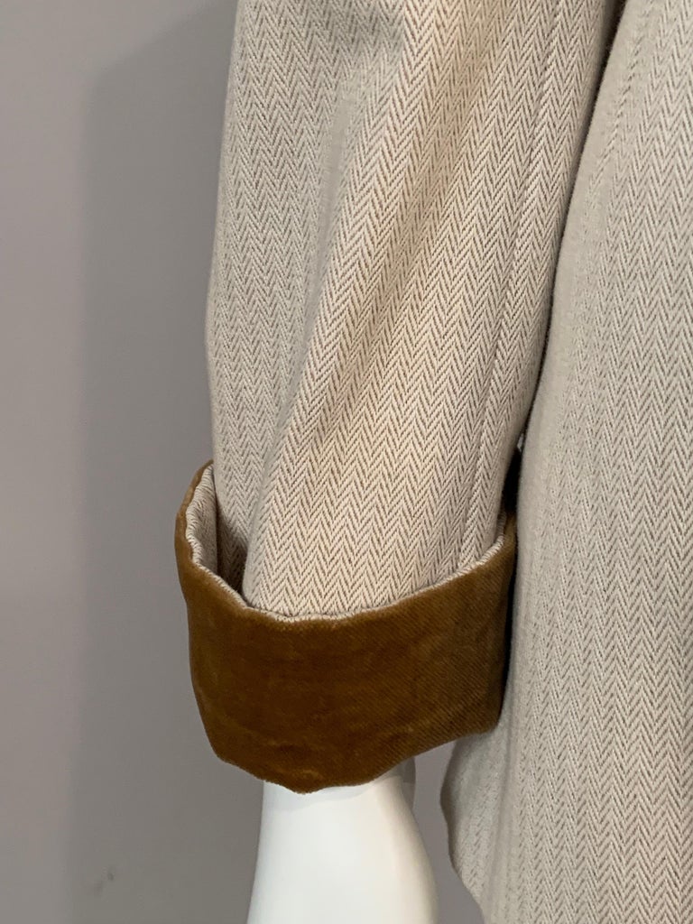 Hermes Herringbone Jacket with Velvet Collar and Cuffs For Sale at 1stDibs