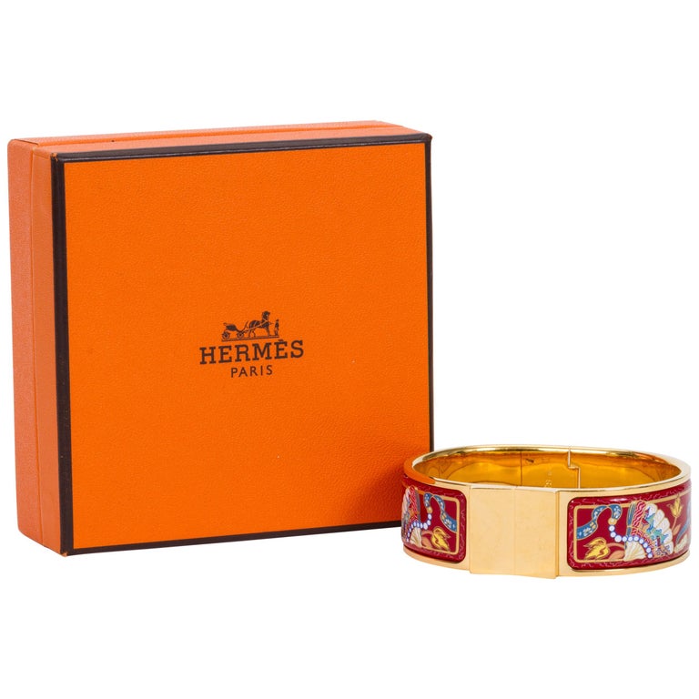 Hermès Hinged Red Enamel Cuff Bracelet at 1stDibs