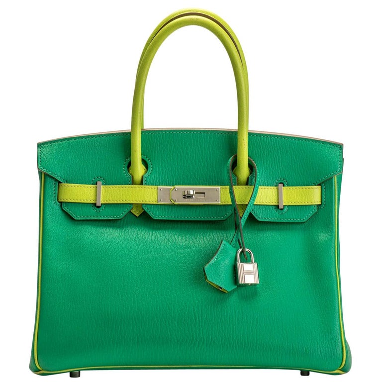 Hermes Horseshoe Birkin 30 Bicolor Green Goat at 1stDibs
