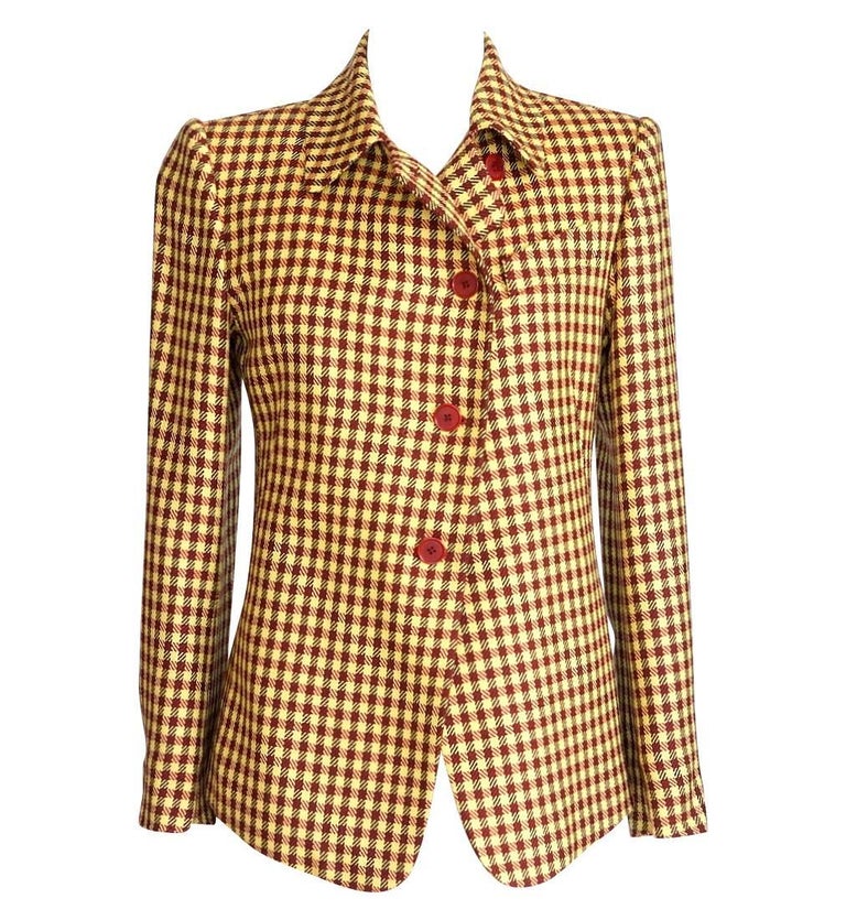 Hermes Jacket Cashmere / Wool Plaid Rouge and Jaune 36 / 4 at 1stDibs ...