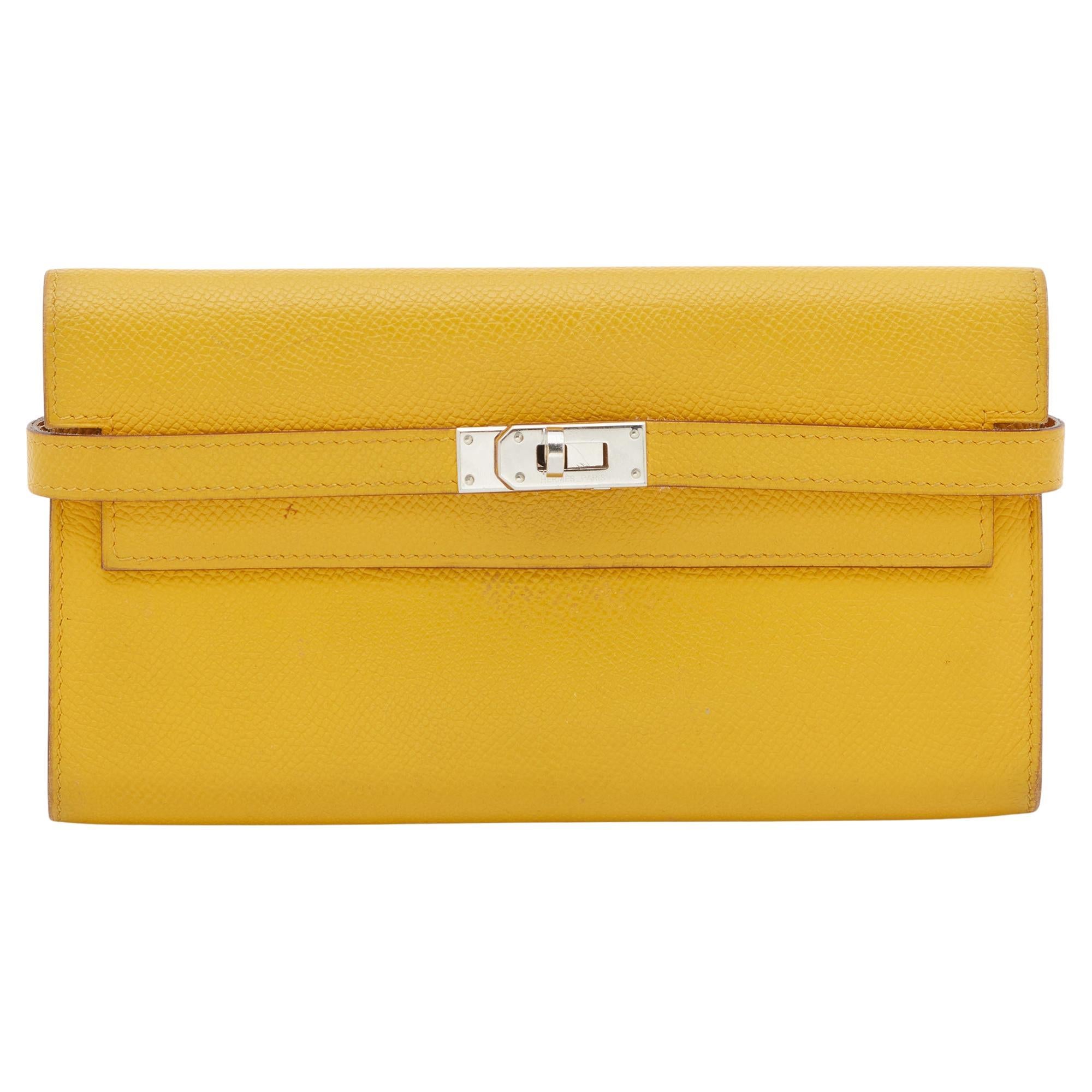 Hermes Soufre Epsom Leather Silk'In Classic Long Wallet For Sale at 1stDibs