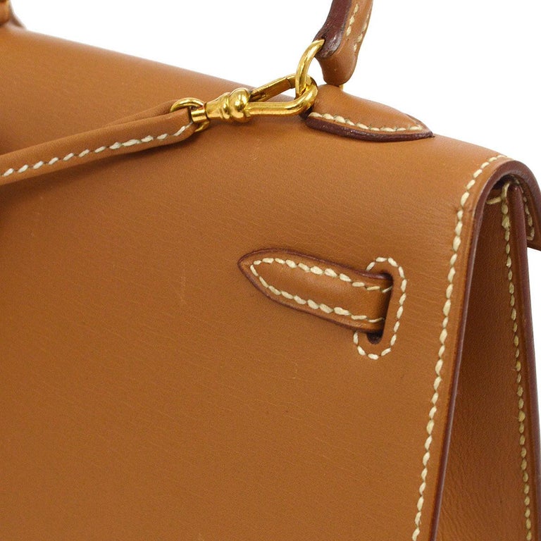 HERMES Kelly 15 Natural Tan Cognac Chamonix Gold Mini Top Handle ...