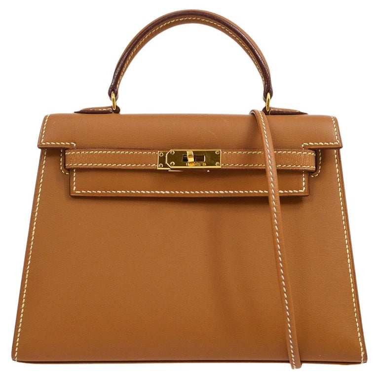HERMES Kelly 15 Natural Tan Cognac Chamonix Gold Mini Top Handle ...