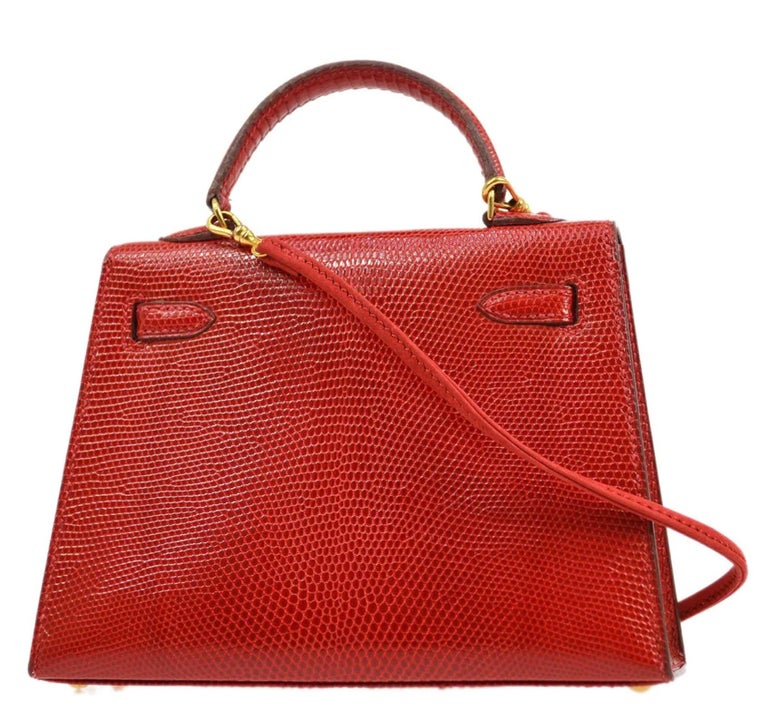 HERMES Kelly 15 Red Rouge Lizard Exotic Leather Gold Shoulder Flap Bag ...