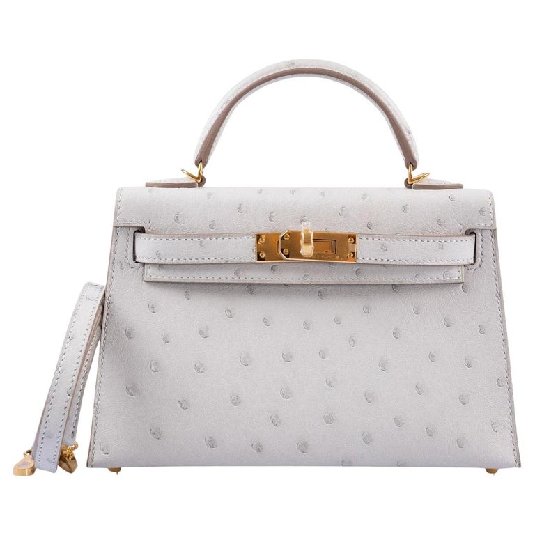 Hermès Kelly 20 Mini II Sellier Gris Perle Ostrich with Gold Hardware ...